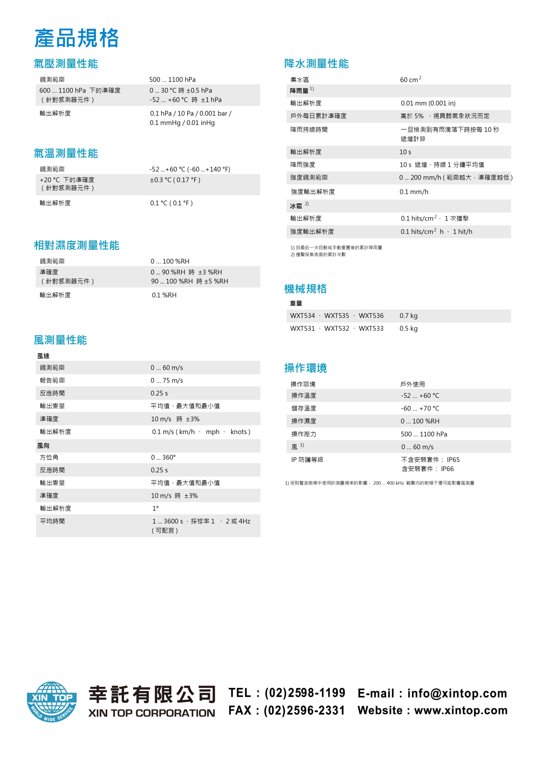 多功能氣象傳送器 WXT530 | 幸託有限公司 XIN TOP CORPORATION